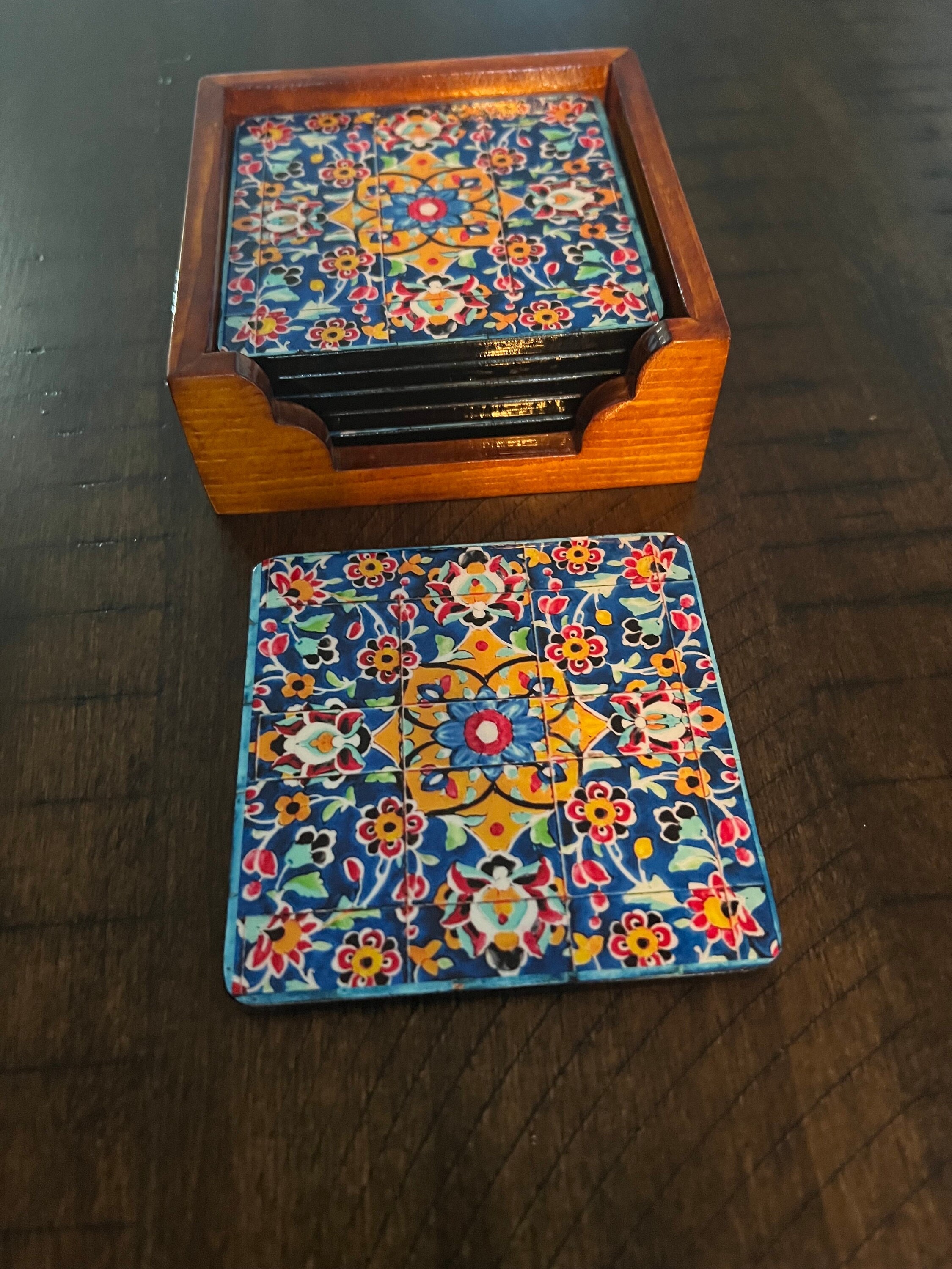 Persian Turkish Mediterranean Coasters, Set of 6 Persian Tile Design ...