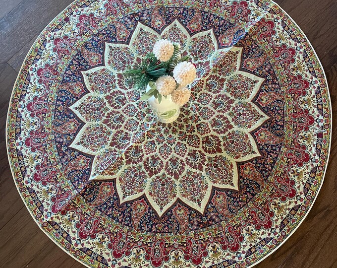 Tablecloth Round Fitted Table Cover, Handmade Bohemia Indian Mandala ...