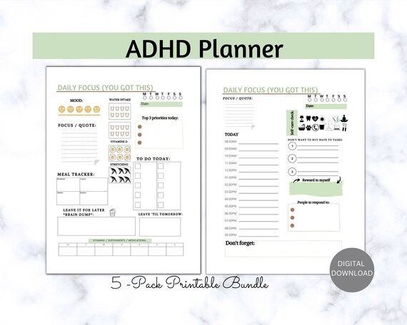 ADHD Planner Check-list Printable Organizer Self-care - Etsy