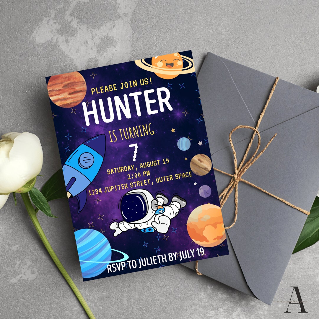 Boy/girl Space Birthday Party Invitation, Personalizable, Editable ...