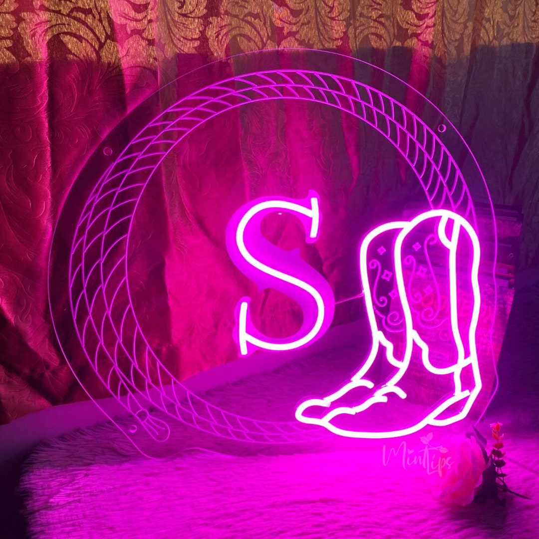 Custom Initials Neon Sign, Cowboy Boots Neon Sign, Cowgirl Wedding Gift ...