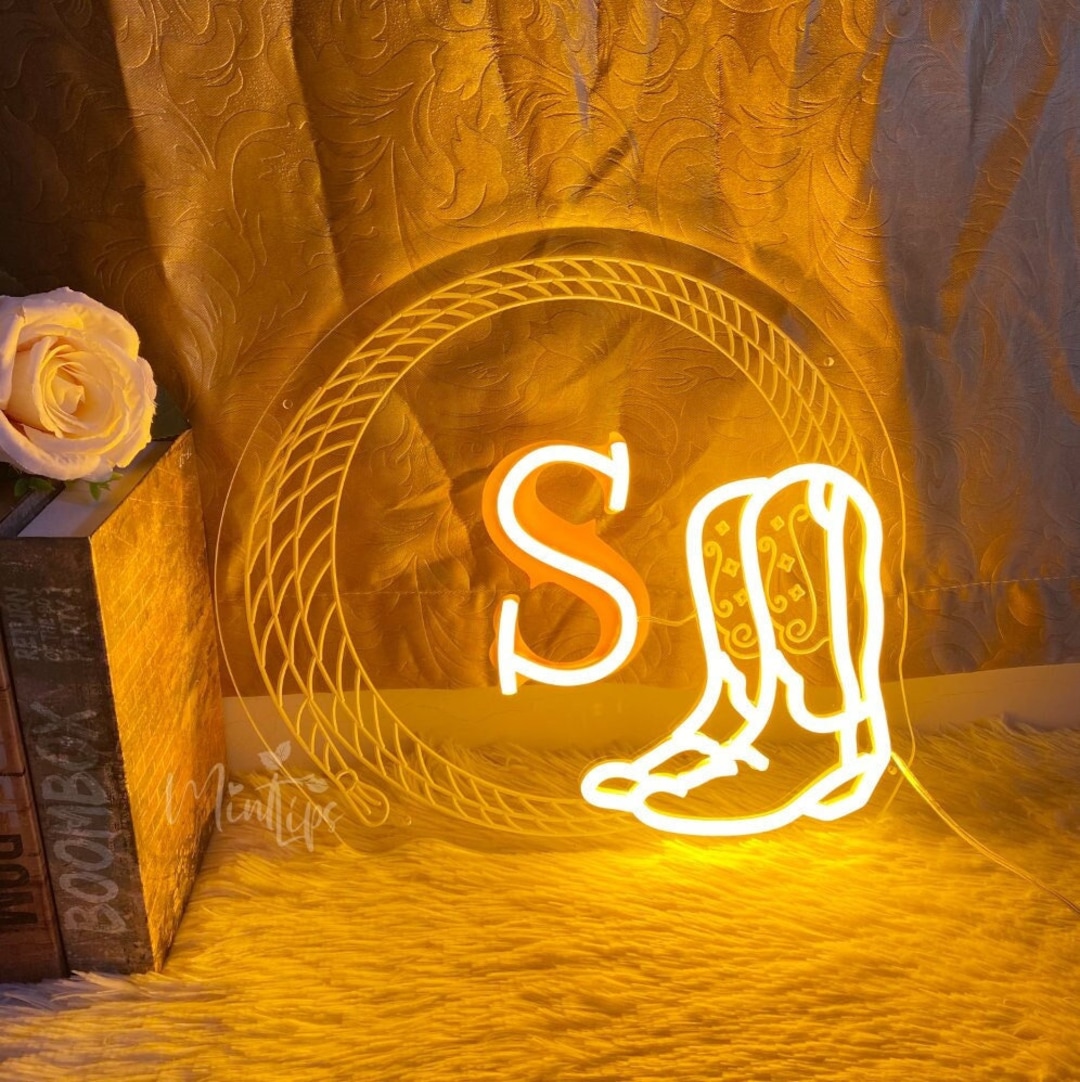 Custom Initials Neon Sign, Cowboy Boots Neon Sign, Cowgirl Wedding Gift ...