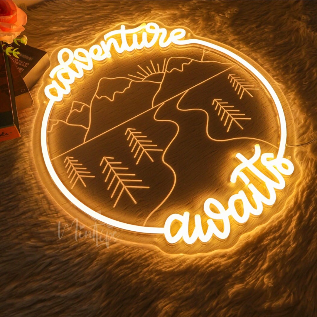 Adventure Awaits Neon Sign, Nursery Wall Art, Kids Room LED Wall Deco ...