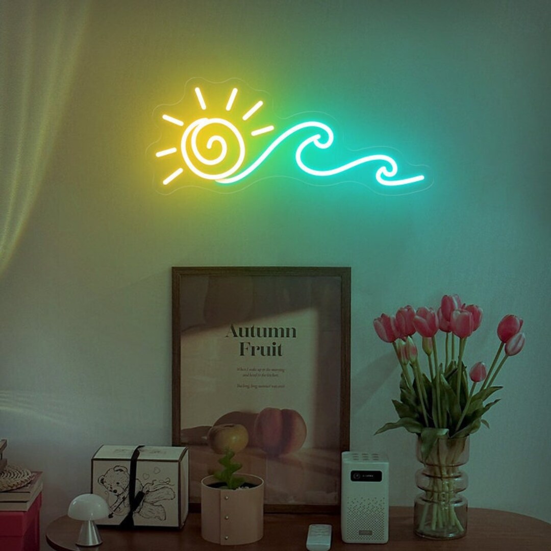 Sun and Wave Neon Sign Sunburst Led Light Nursery Led Sign Kids Baby ...