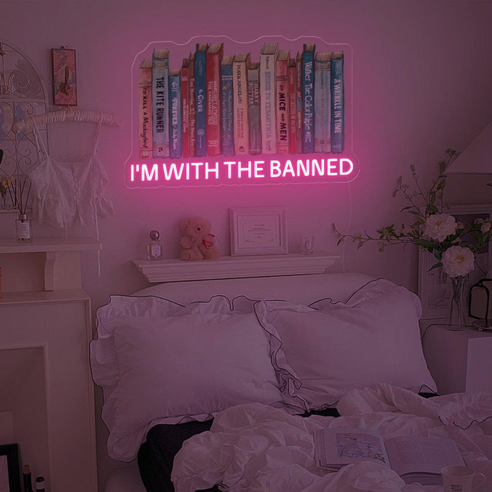 I'm With the Banned Neon Sign | Banned Books LED Decor | Room LED Sign ...