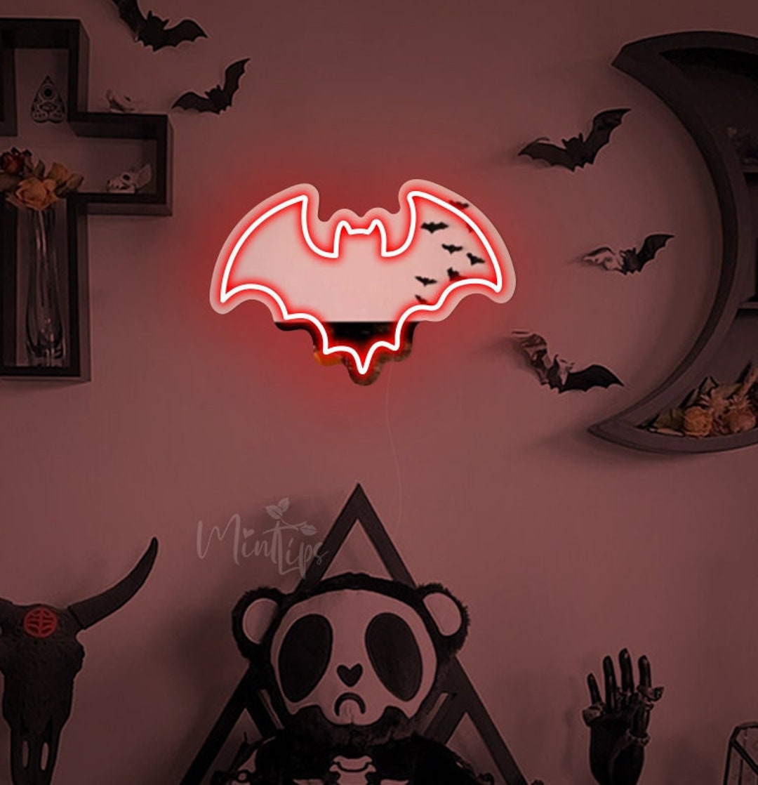 Custom Bat Shape Neon Mirror | Wall Decor, Personalized Gift - Etsy