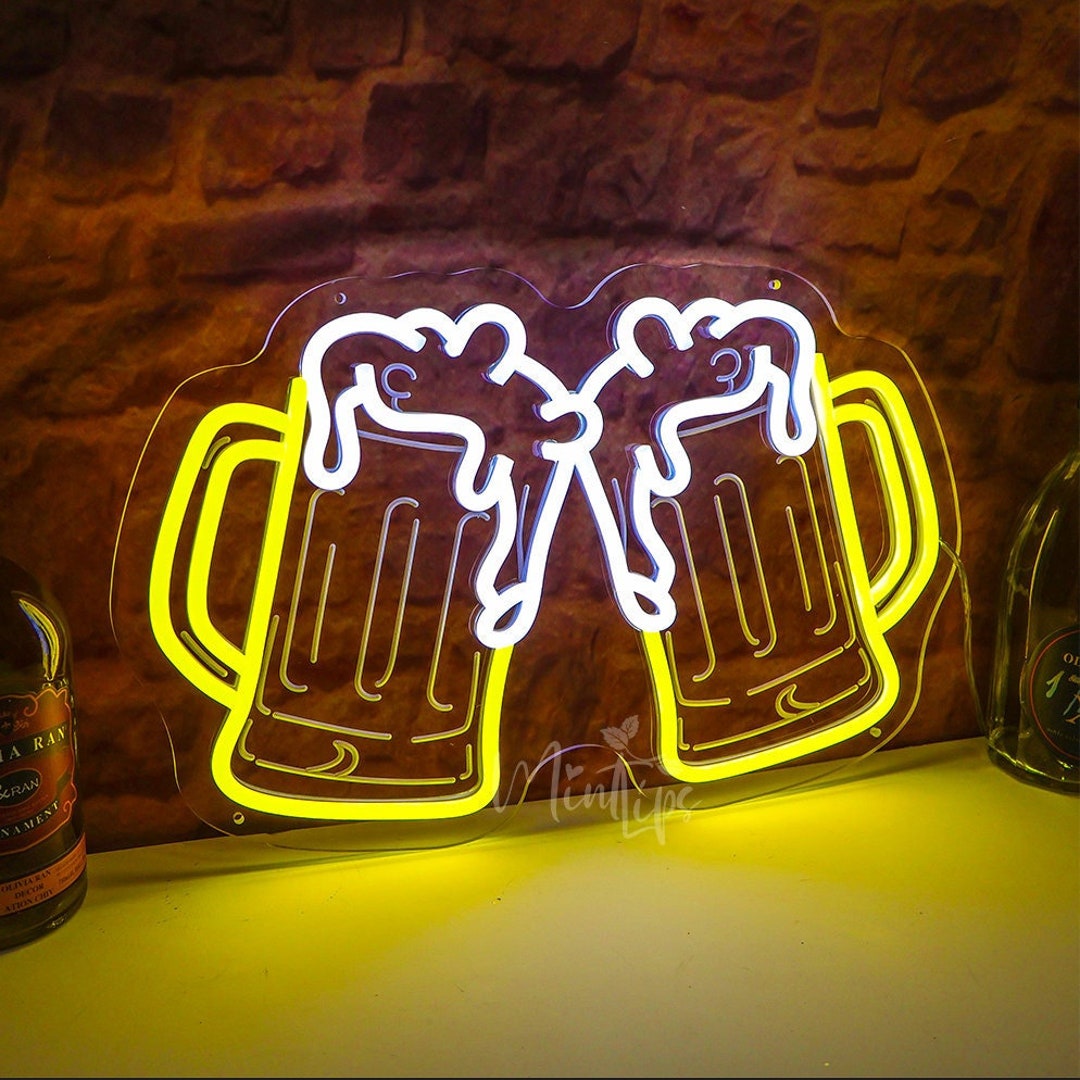 Custom Beer Glasses Neon Sign, Beer Neon Light, Drink Wall Decor, Home ...