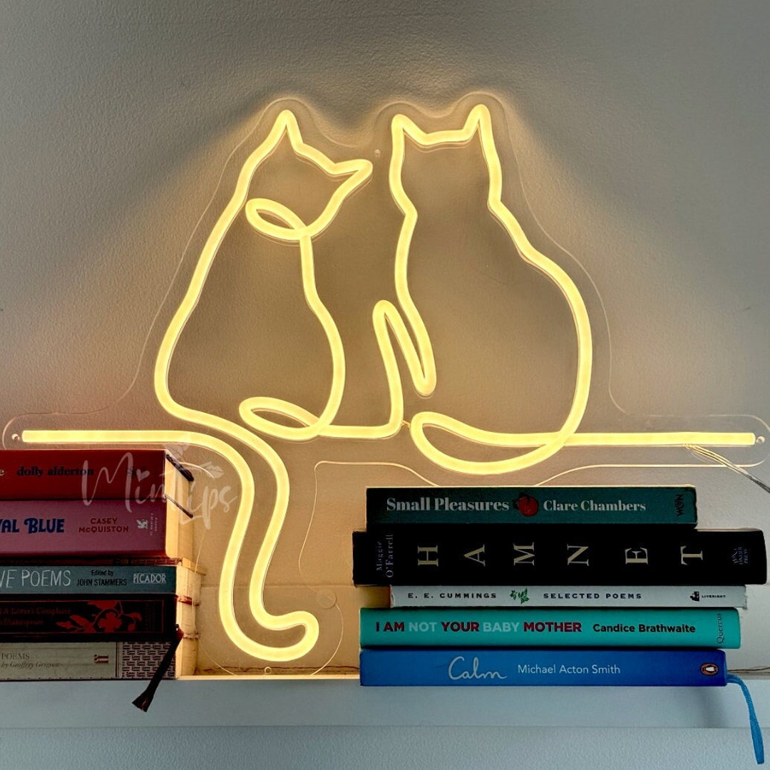 Custom Couple Cats Neon Sign, Cat Line Art, Wall Art Neon Sign, Cat Mom ...