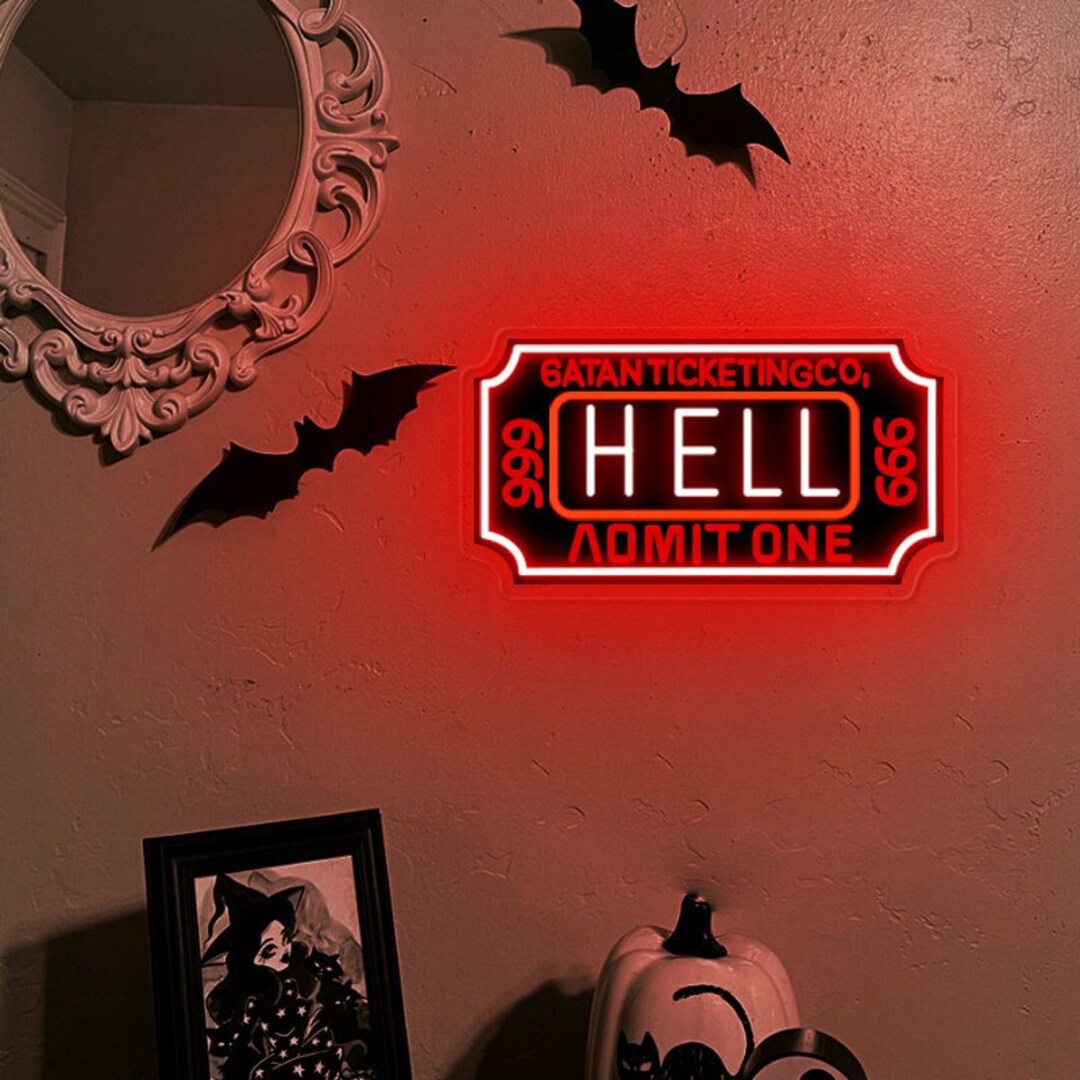 Hell Ticket Neon Sign, Gothic Home Decor, Goth Lover, Halloween Party ...