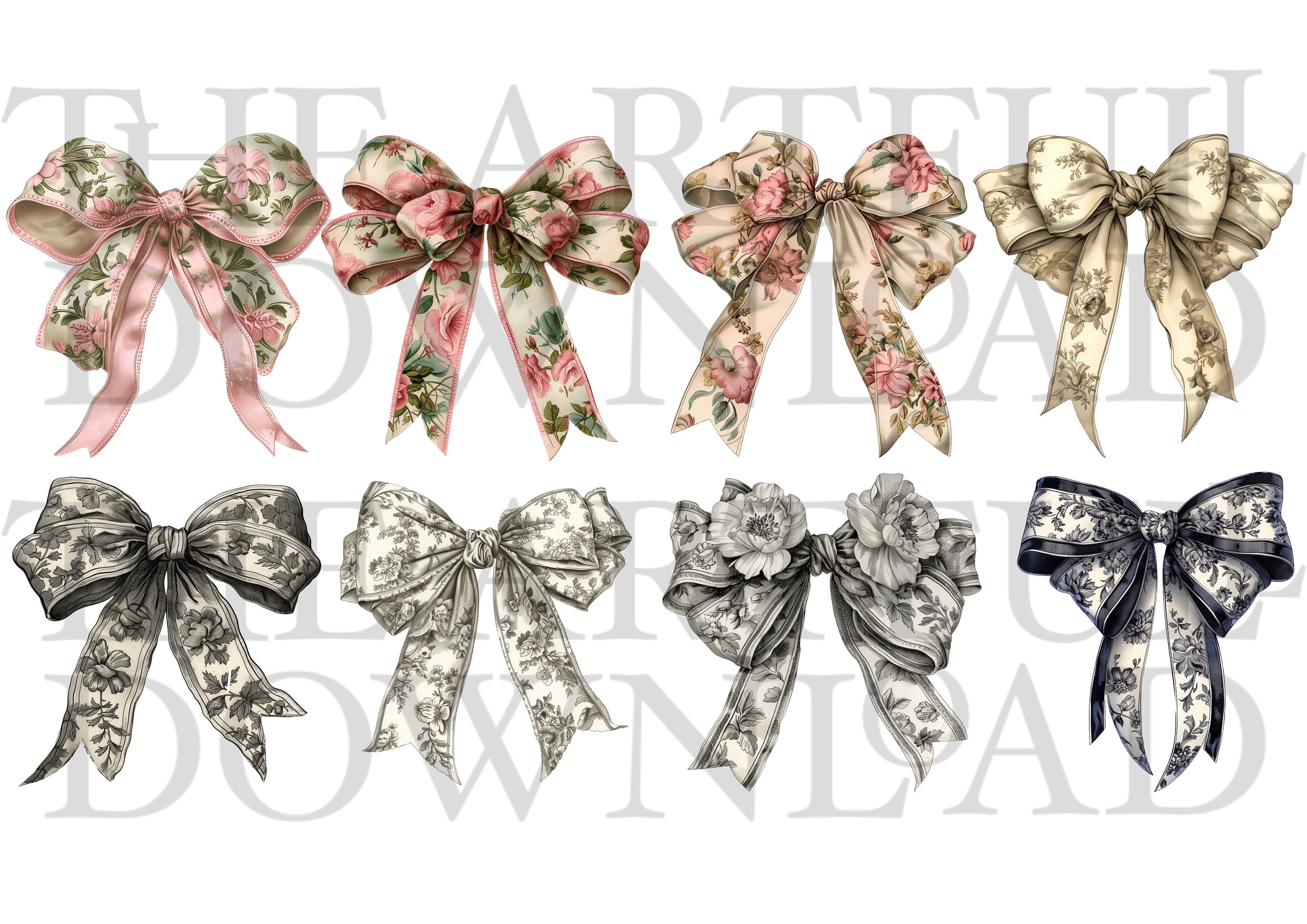 Toile Bows Clip Art, Png Images, Digital Product, Printable, Download ...