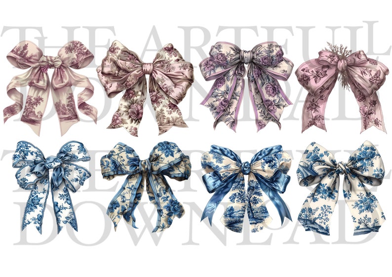 Toile Bows Clip Art, Png Images, Digital Product, Printable, Download ...