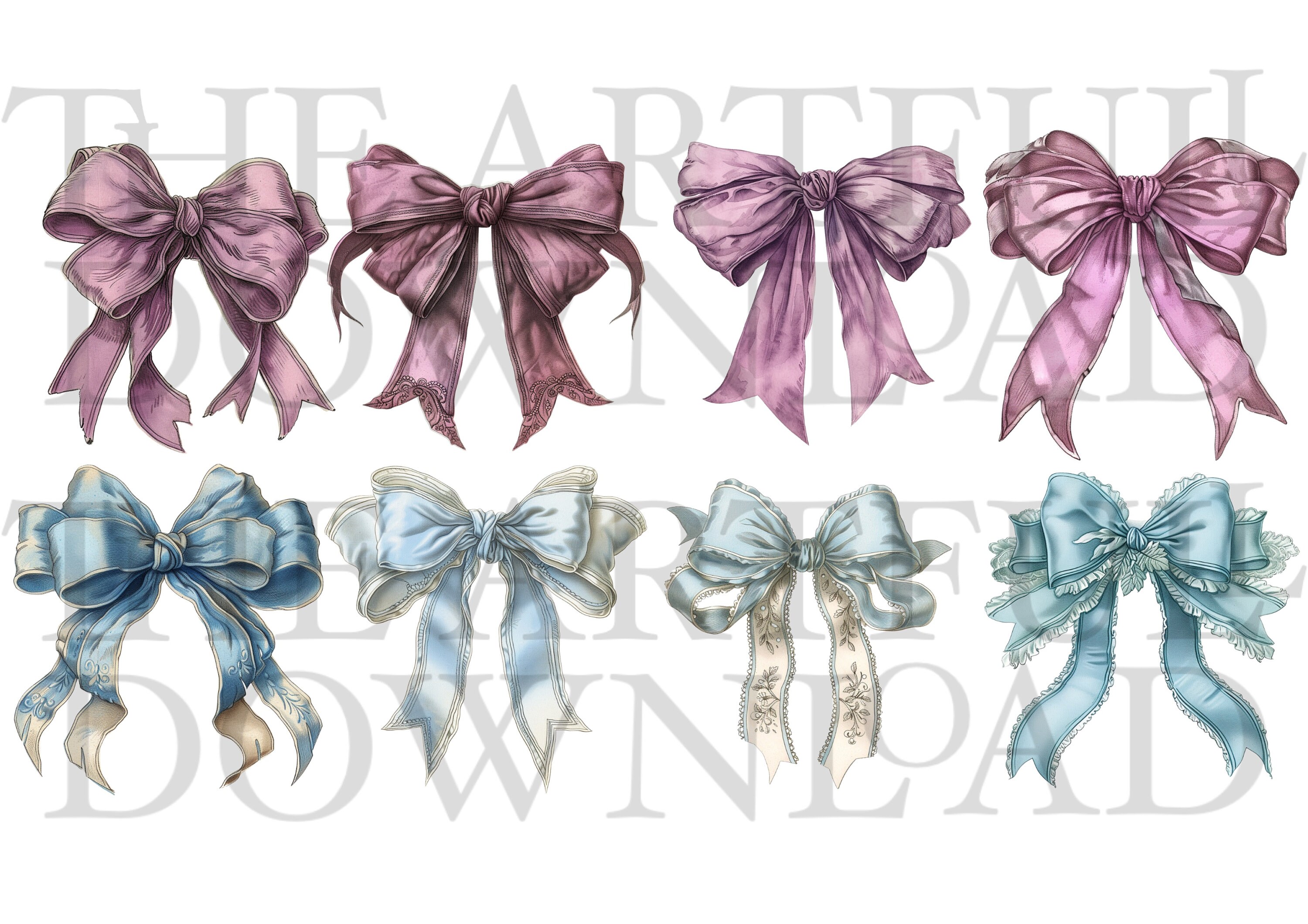 Pastel Bows Clip Art, Png Images, Digital Product, Printable, Download ...