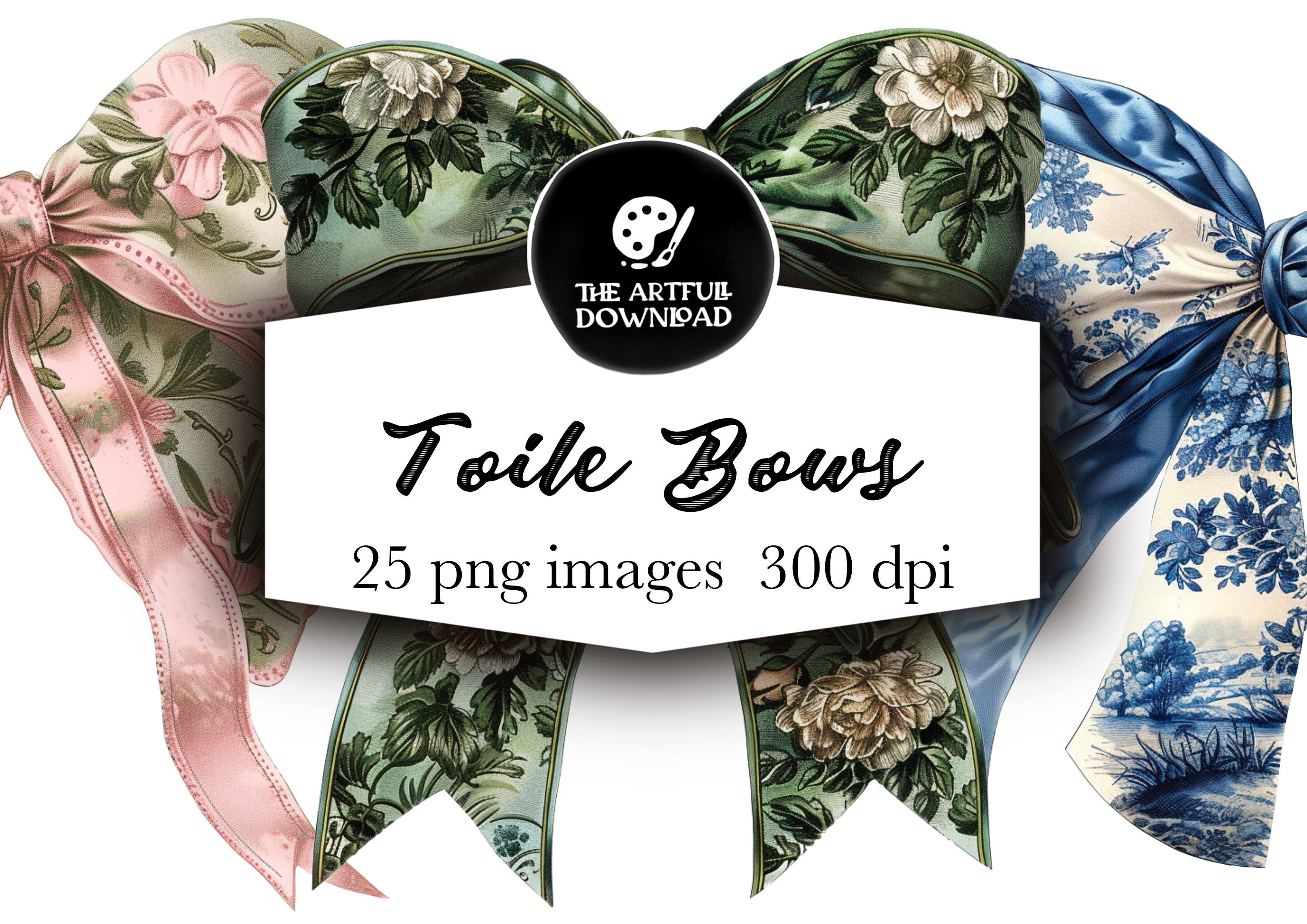 Toile Bows Clip Art, Png Images, Digital Product, Printable, Download ...