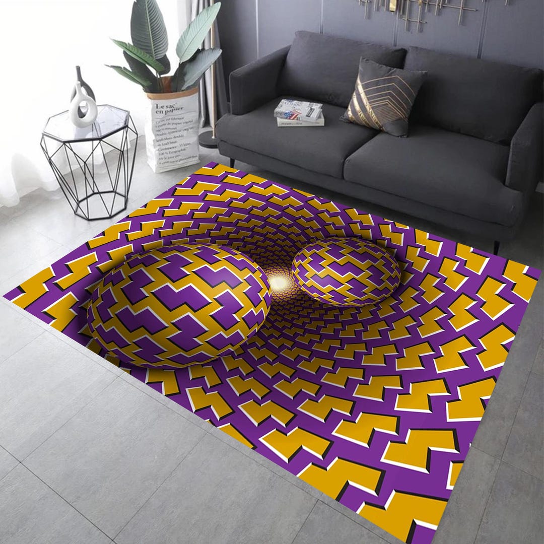 3D Vortex Illusion Rug: Purple and Yellow Optical Illusion - Etsy