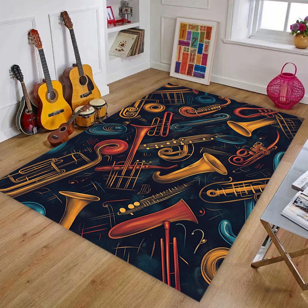 Music Rug, Guitar Rug, Music Room Rug, Music Decor Rug, Musical ...