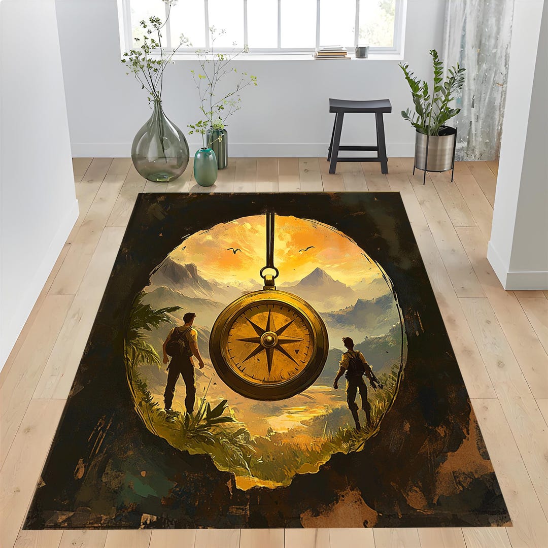 Compass Rug, Compass, Compass Design Rug, Medallion Rug, Nonslip ...