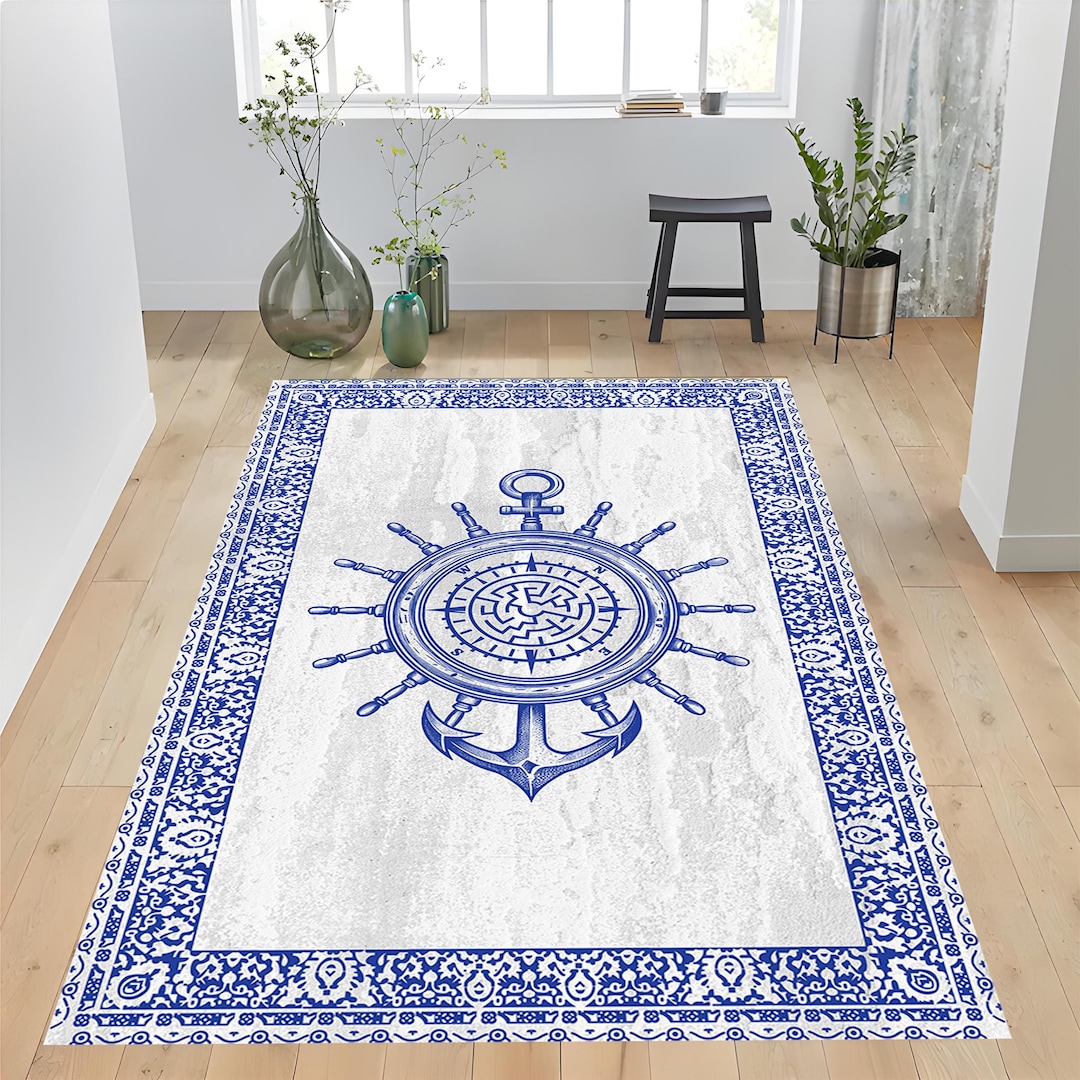 Compass Rug, Compass, Compass Design Rug, Medallion Rug, Nonslip ...