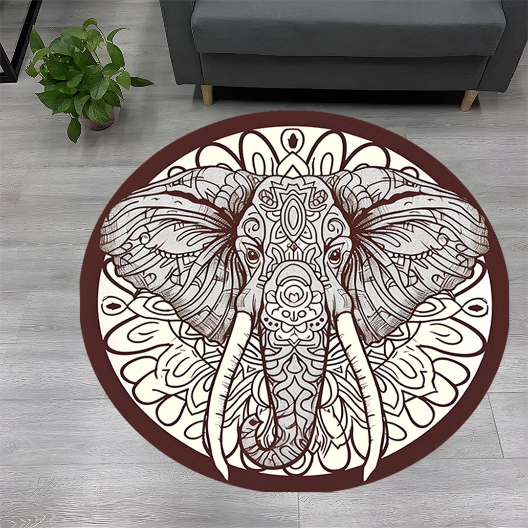 Elephant Rug, Elephant Round Rug, Round Rug, Cultural Rug, Faith Rug ...