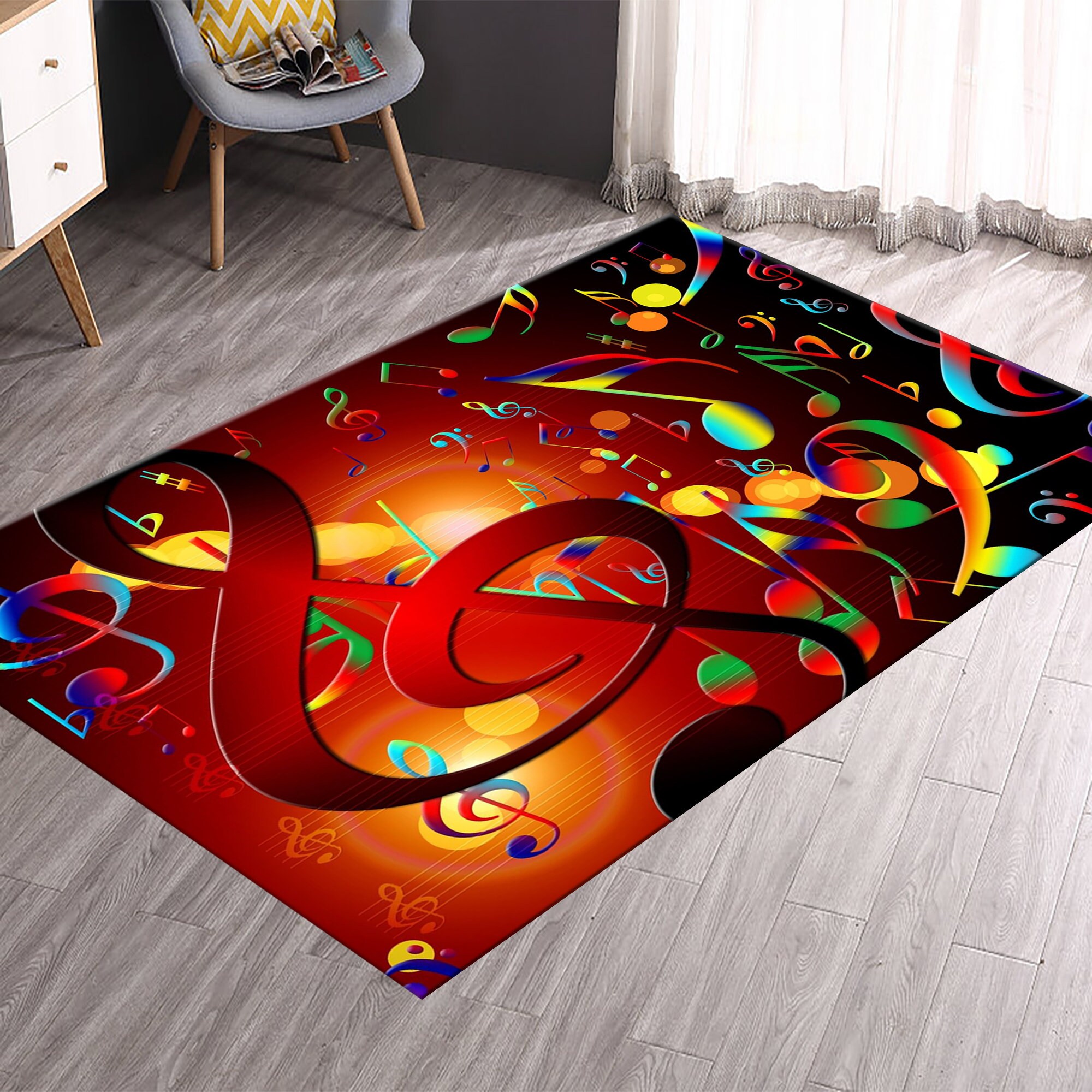 Treble Clef Rug: Colorful Music Notes, Music Room Decor - Etsy