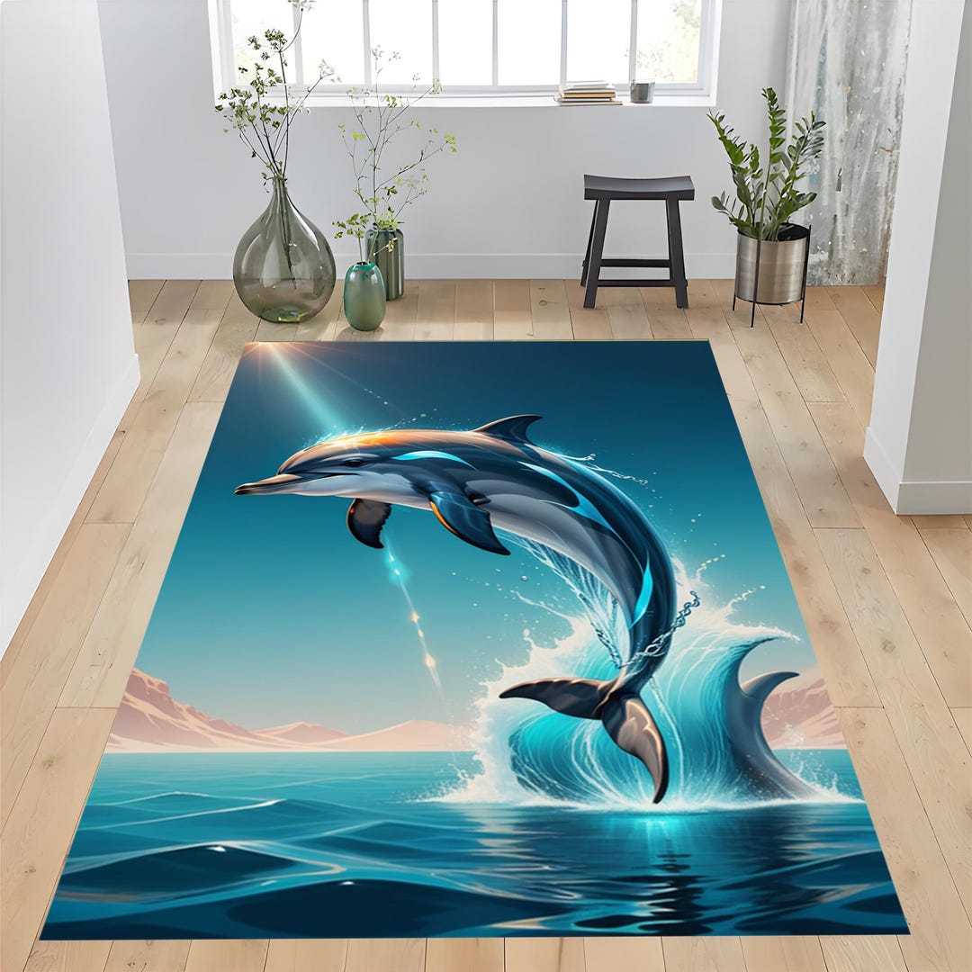 Dolphin Rug, Dolphins Rug, Dolphin Fish, Ocean Rug, Jumping Dolphins ...