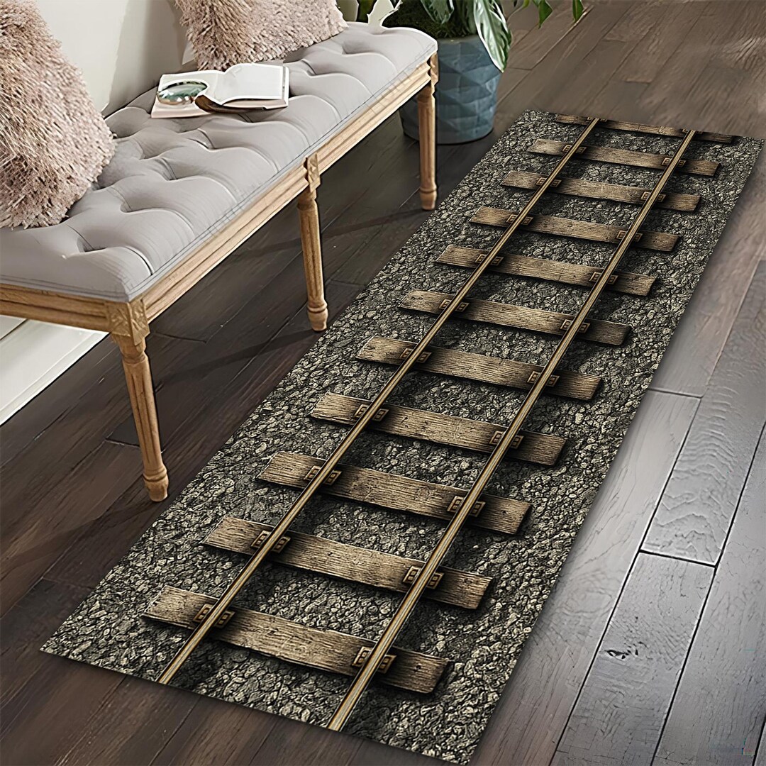 Train Track Runner Rug: Railroad Design, Kids Room Decor - Etsy