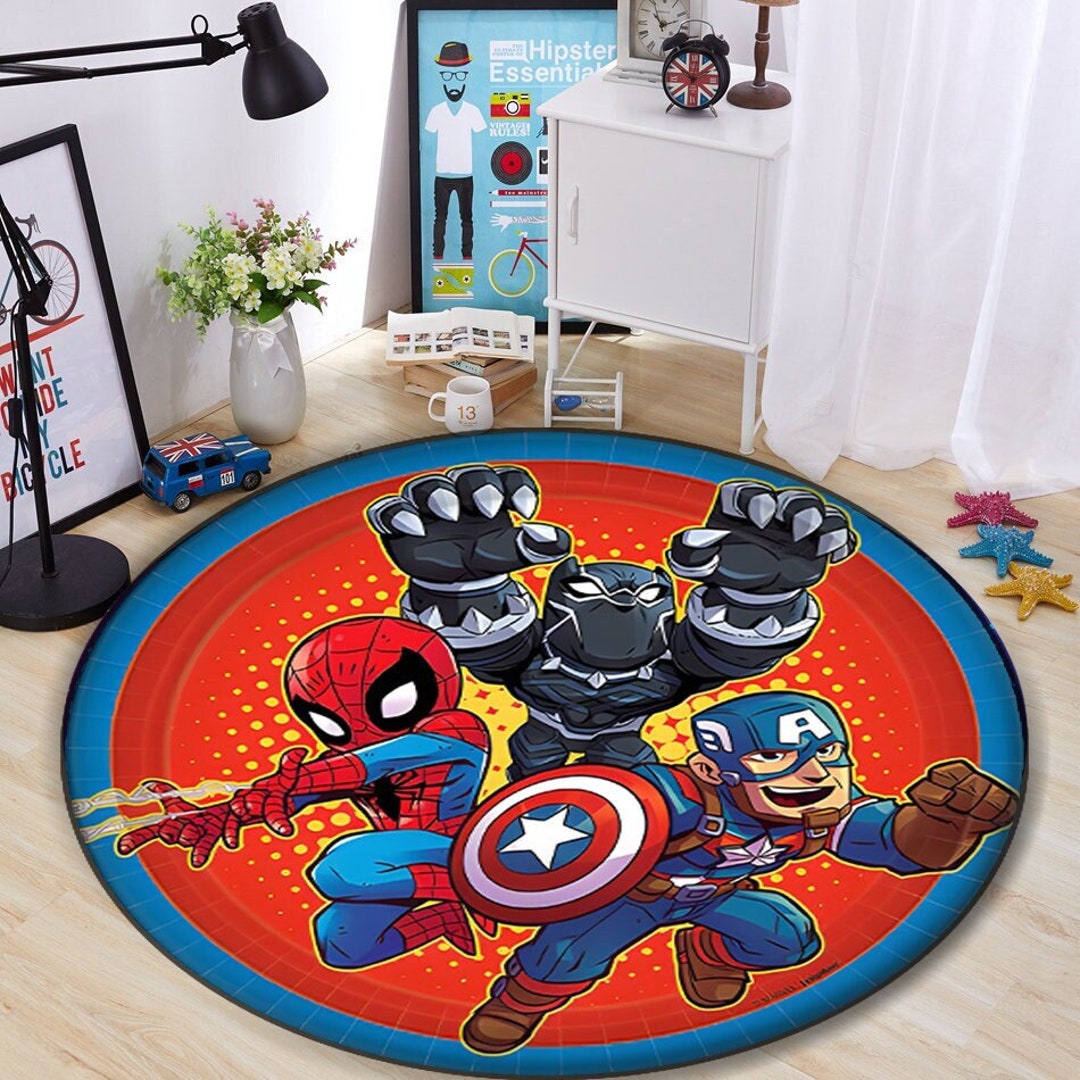 Superhero,superhero Round Rug,for Kids Room Round Rug,spiderman Rug ...
