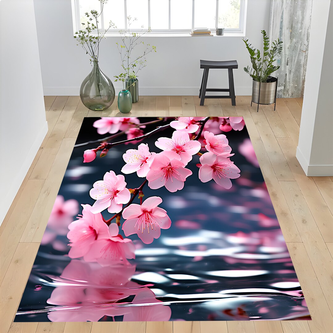 Cherry Blossom Rug, Pink Cherry Blossom Rug, Flower Rug, Nature Rug ...