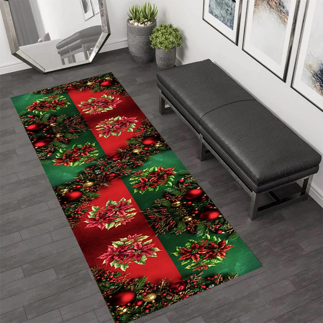 Poinsettia Hallway Rug, Poinsettia Decor Rug, Xmas Area Rug, Flower ...
