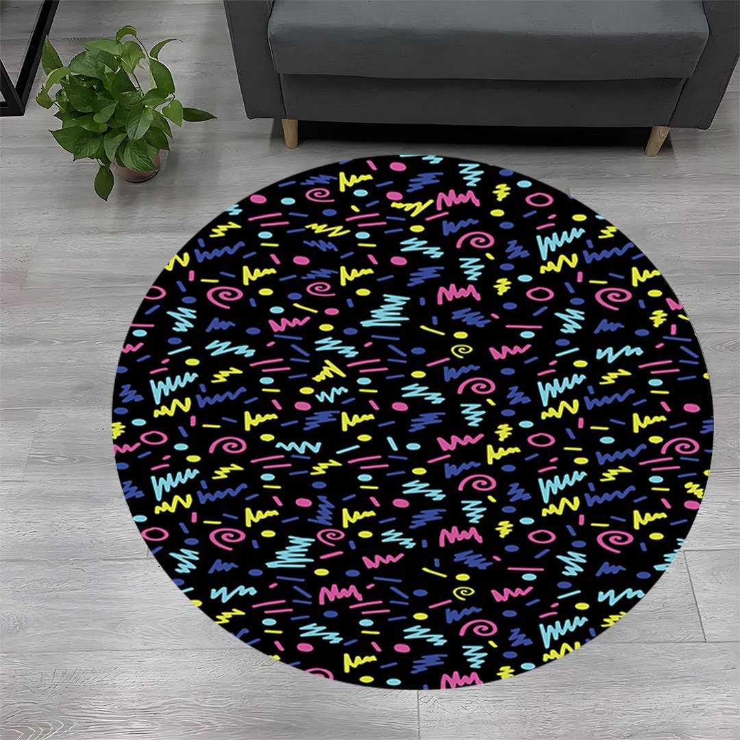 Colorful 80s Arcade Pattern Round Rug: Gaming Room Decor - Etsy