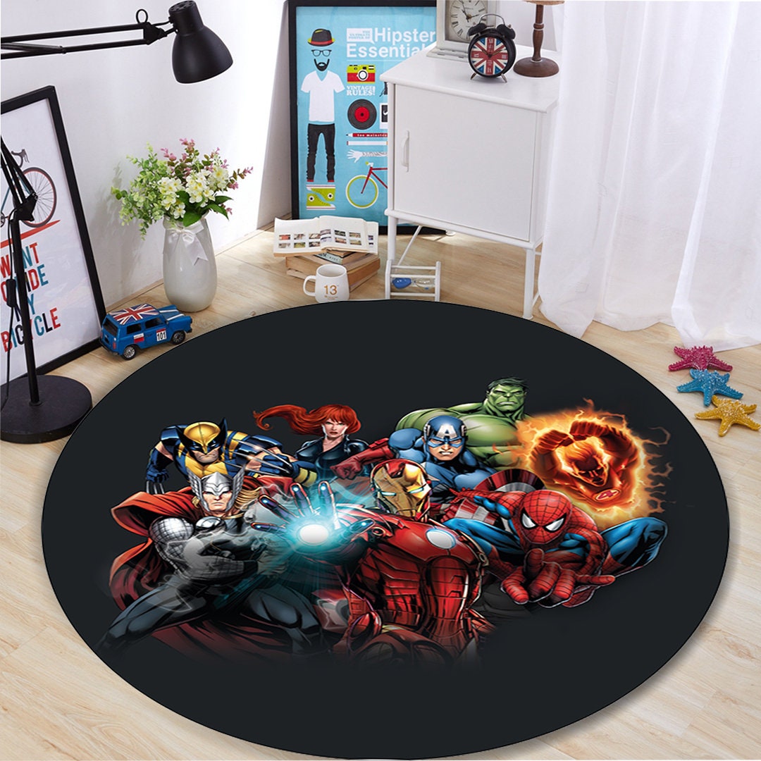 Superhero,superhero Round Rug,for Kids Room Round Rug,spiderman Rug ...