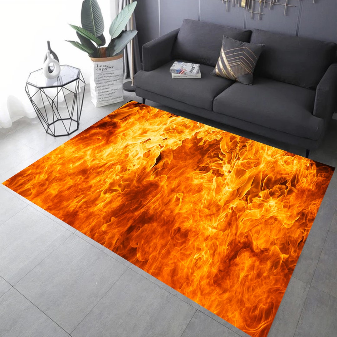Flame Area Rug: Modern Burning Fire Design, Orange Decor - Etsy