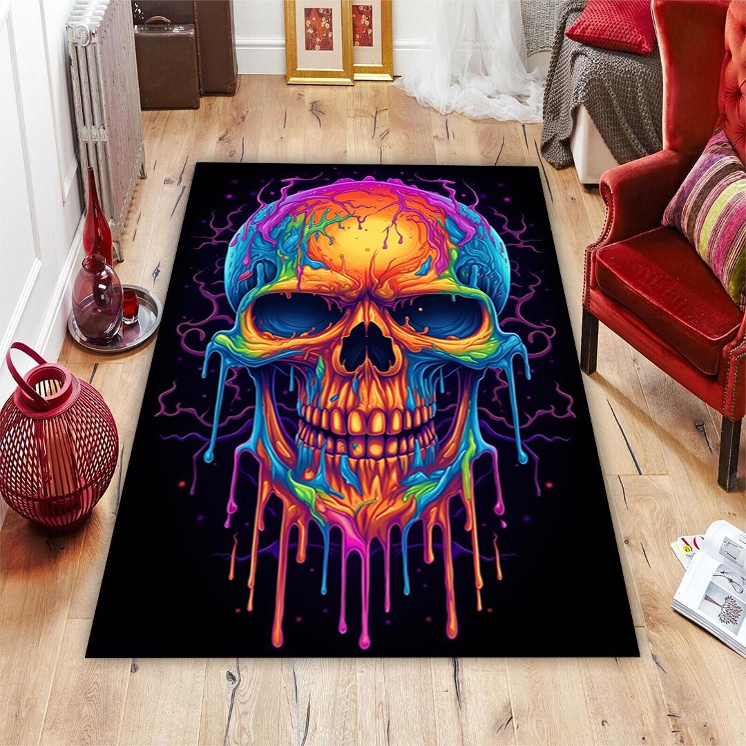 Neon Skull Rug: Modern Horror Carpet, Non-slip Floor Decor - Etsy