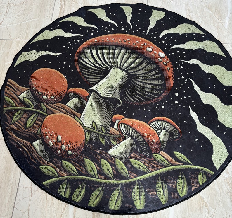 Mushroom Pattern Round Rug: Bohemian Decor, Non-slip - Etsy
