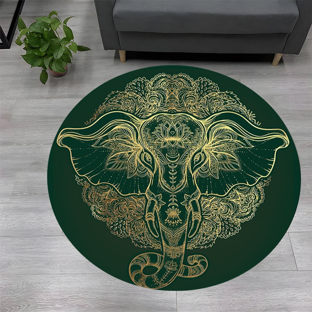 Elephant Rug, Elephant Round Rug, Round Rug, Cultural Rug, Faith Rug ...