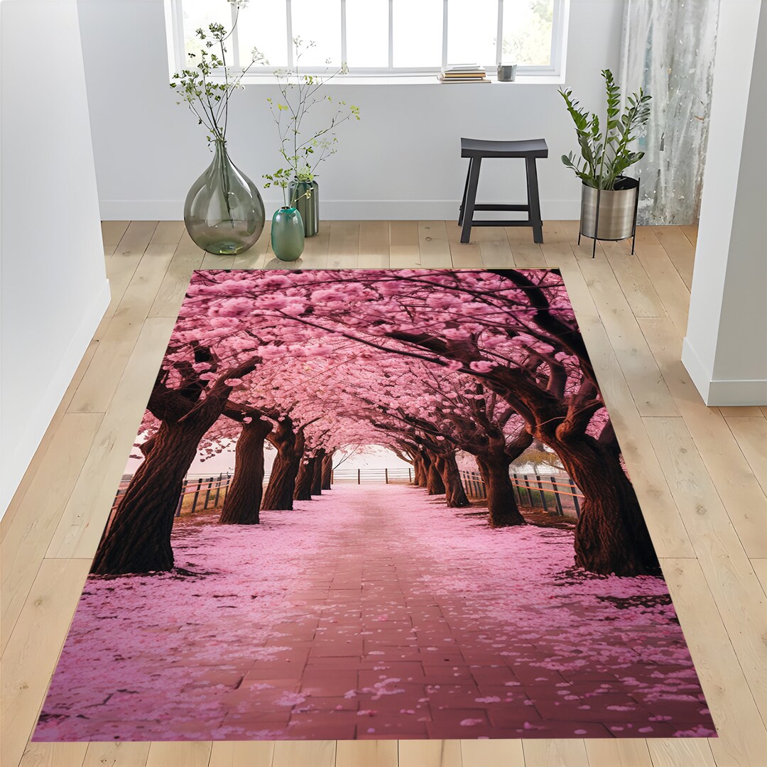 Cherry Blossom Rug, Pink Cherry Blossom Rug, Flower Rug, Nature Rug ...