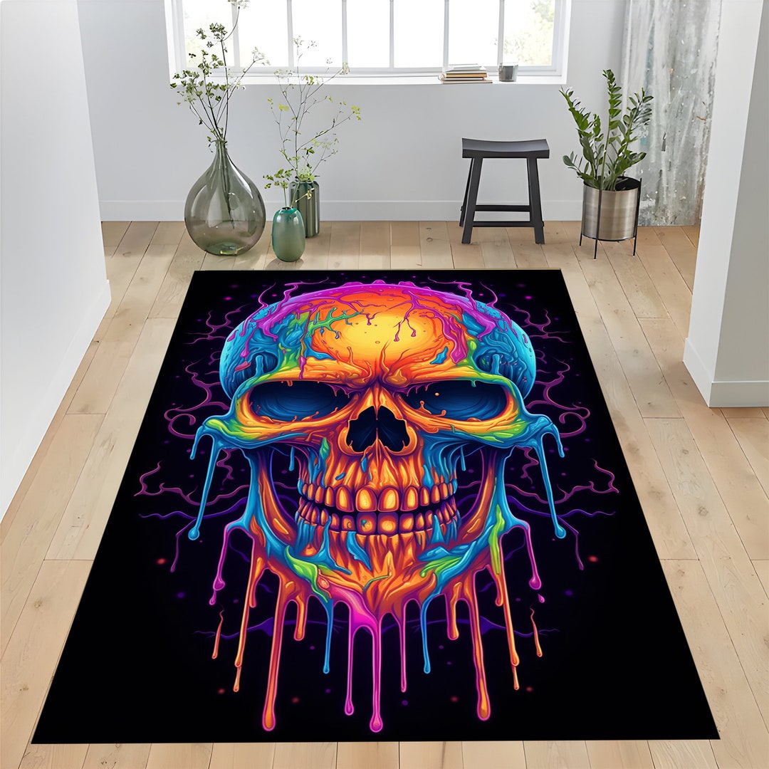 Skull Rug,neon Skull Rug, Horror Rug, Modern Skull Rug, Fantastic Rug ...