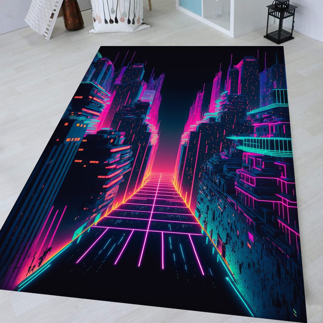 Neon Rug Neon Citycity Pattern Rug Color City Rug Night - Etsy