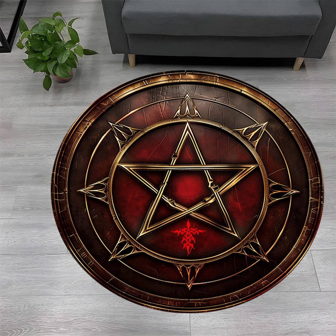 Pentagram Rug, Pentagram Round Rug, Protection Symbol Rug, Gothic ...