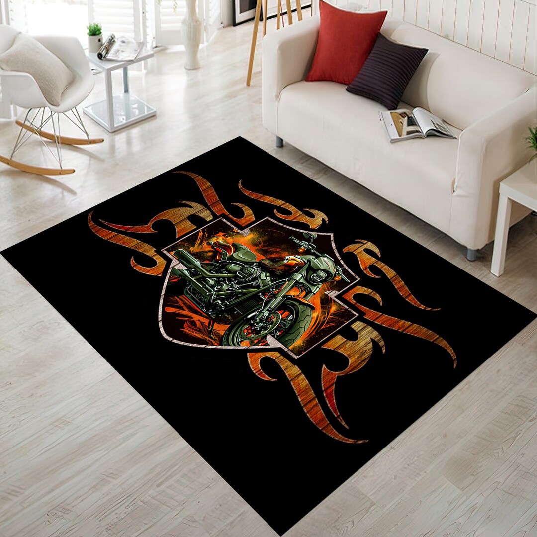 Motorcycle Rug, Motorcycle Fan, Motorcycle Rider Rug, Motorcycle Themed ...