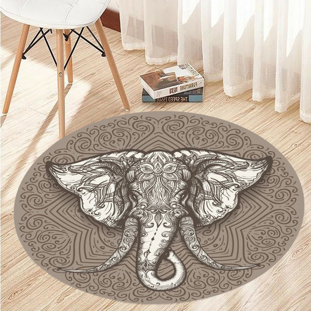 Elephant Rug, Elephant Round Rug,cultural Rug, Faith Rug, Animal Rug ...