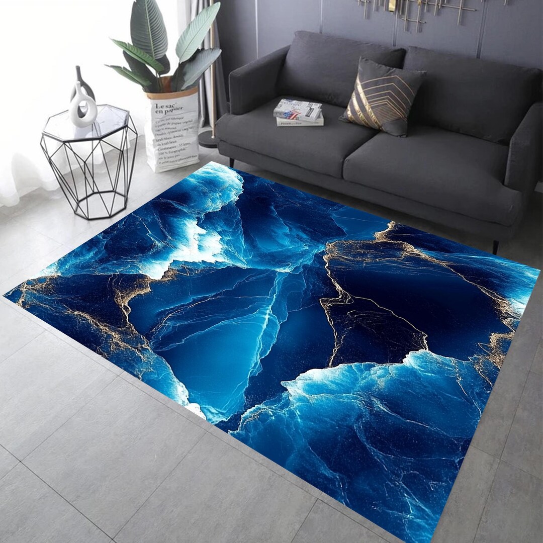Marble Rug, Marble Decor Rug, Marble Themed Rug, Blue White Marble Rug ...