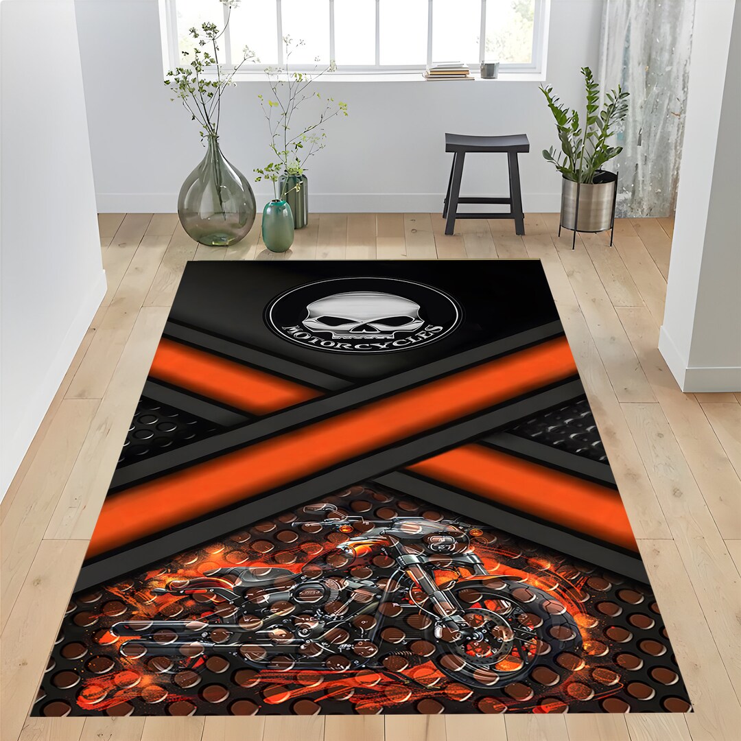 Motorcycle Rug, Motorcycle Fan, Motorcycle Rider Rug, Motorcycle Themed ...