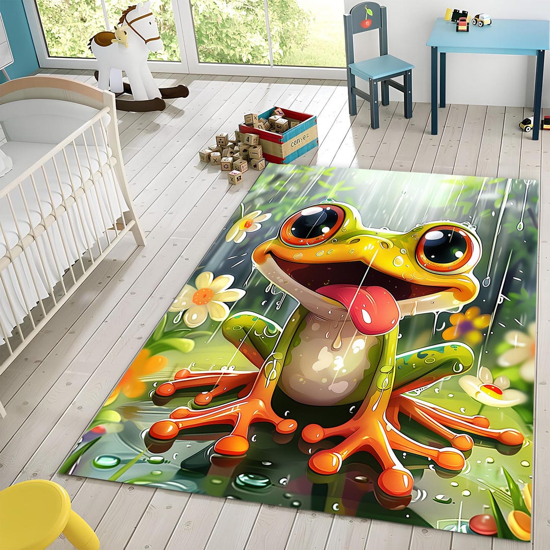 Green Frog Kids Rug, Modern Animal Design - Etsy