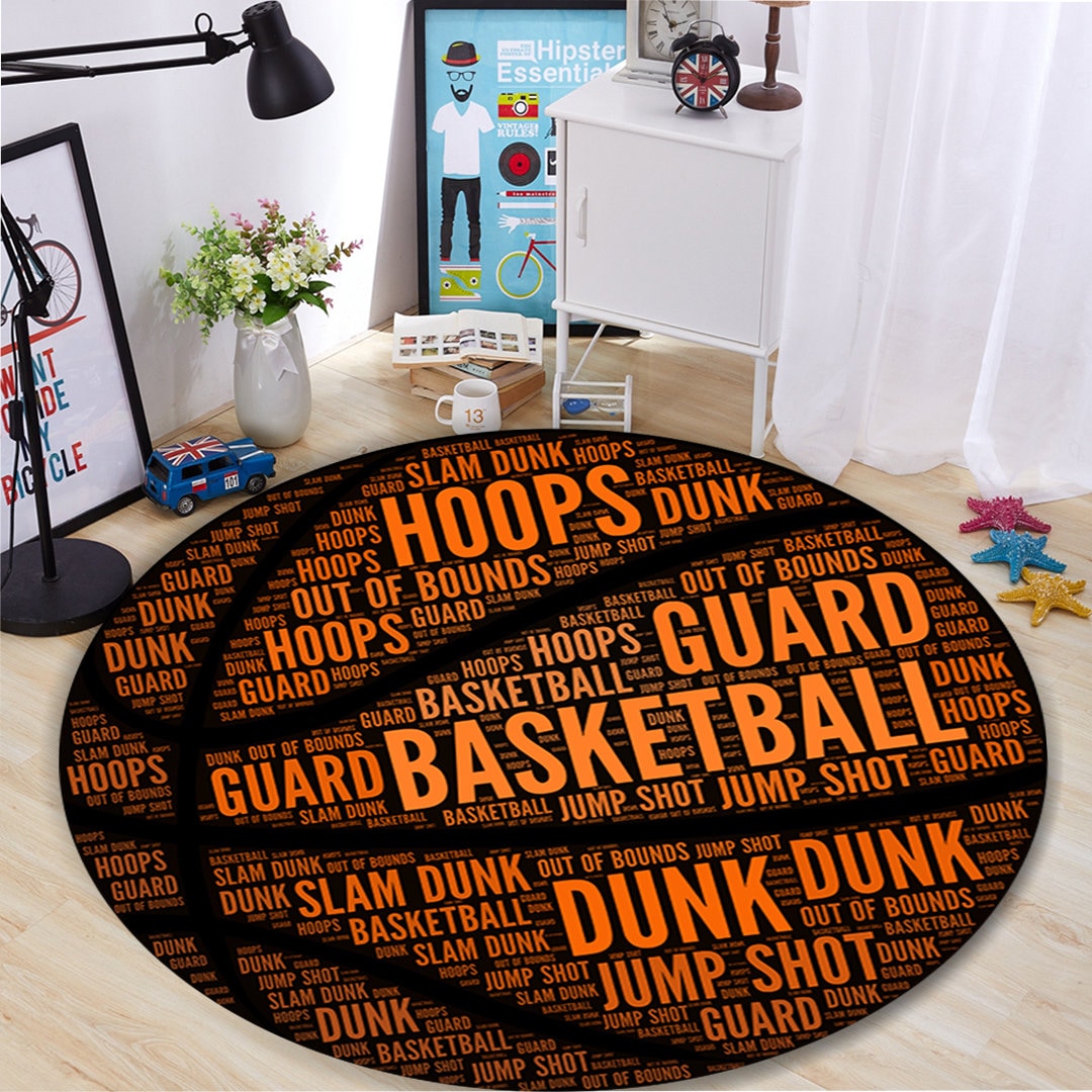 Basketball Ball Rug, Basketball, Boys Room, Round Rug, Basketball ...