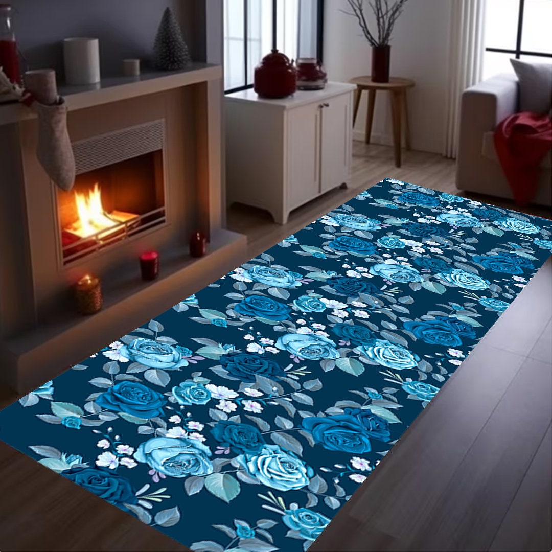 Blue Roses, Blue Rose Runner Rug, Valentine's Day Runner, Valentines ...