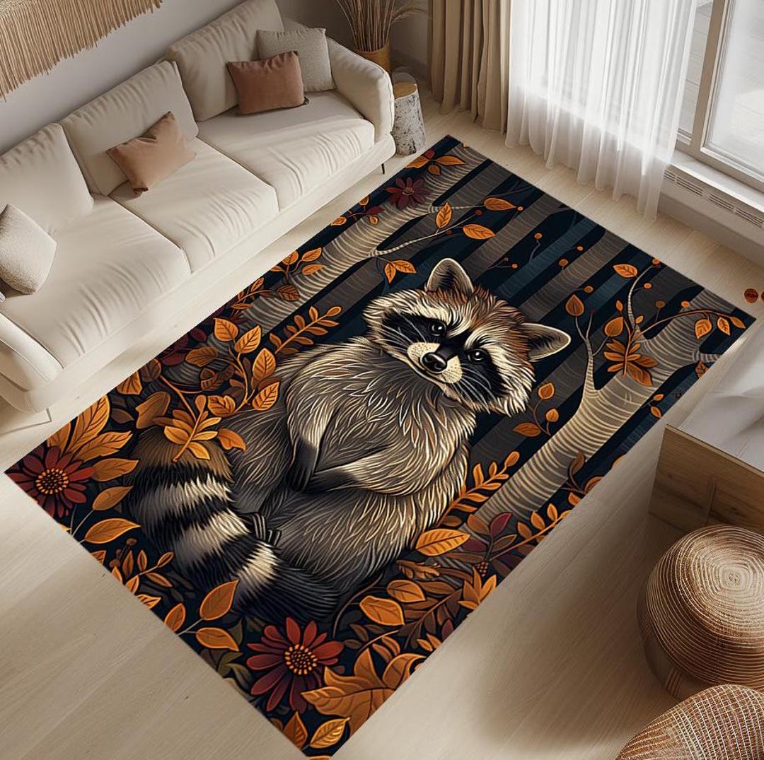 Raccoon Rug, Raccoon Decor Rug,raccoon Modern Rug,animal Rug,raccoon ...