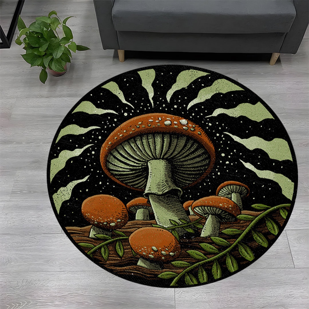 Mushroom Pattern Round Rug: Bohemian Decor, Non-slip - Etsy