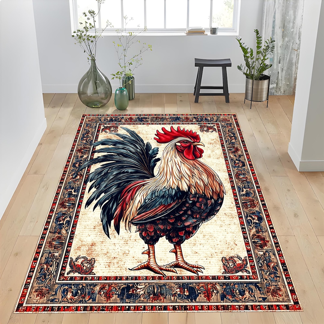 Rooster Area Rug: Traditional Framed Cockerel Design - Etsy