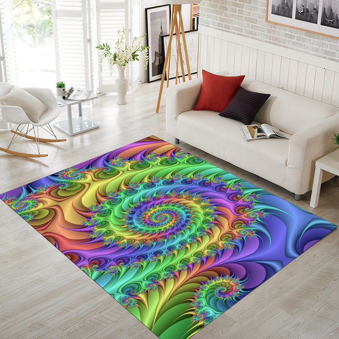 Fractal Rug, Colorful Mandana Rug, Cool Area Rug, Living Room Rug, Home ...