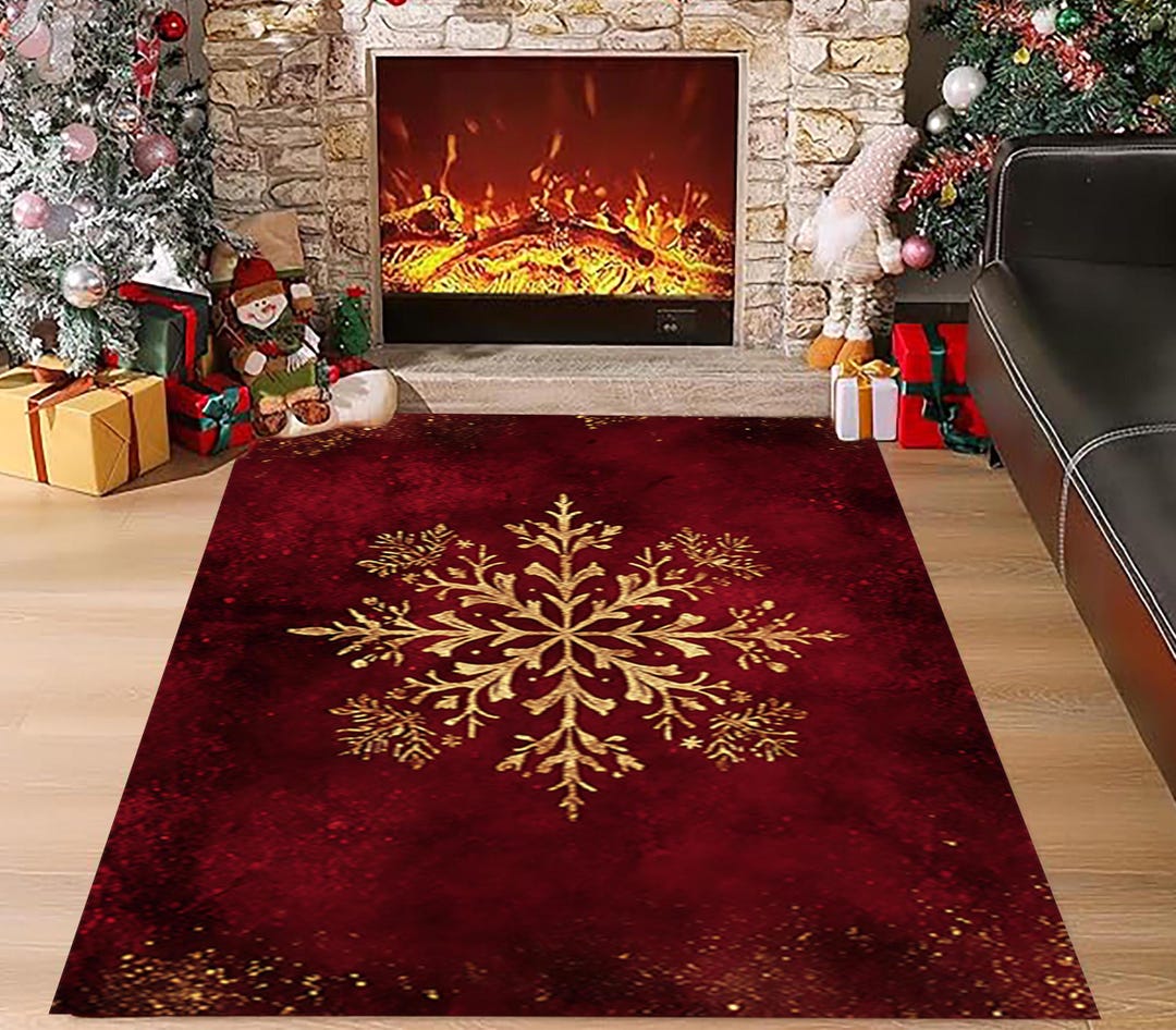 Big Snowflake Rug, Gold Snowflake Rug, Christmas Decoration, Snowflake ...
